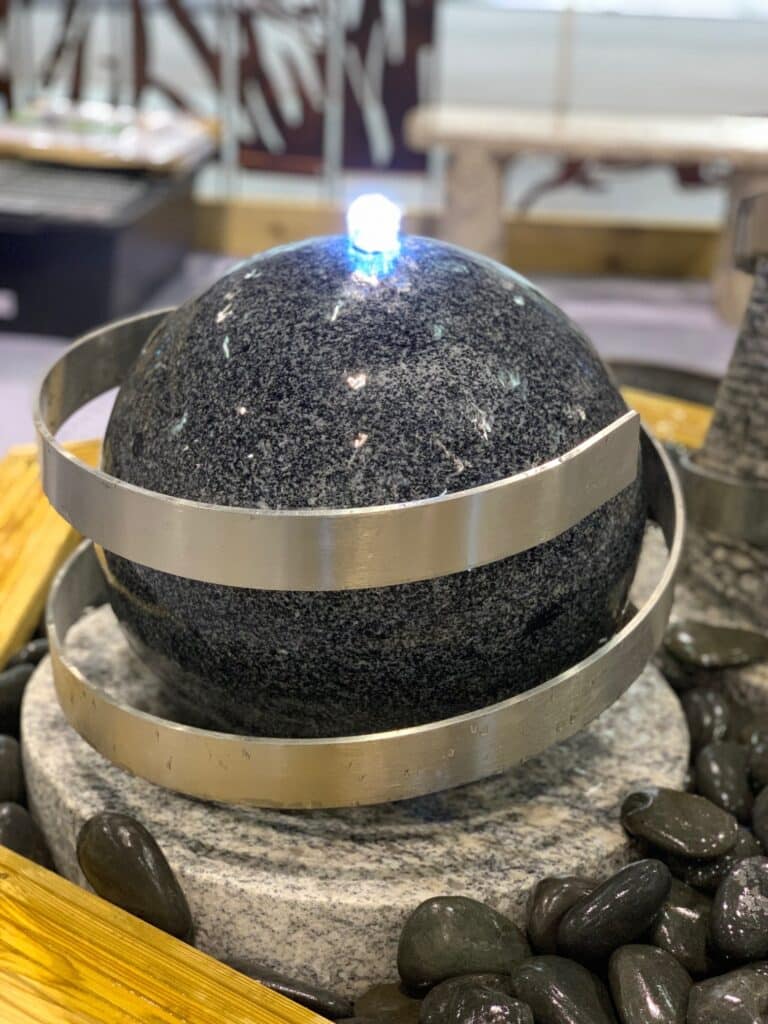Dark Granite Sphere with stainless steel twist - Ornamental Classics
